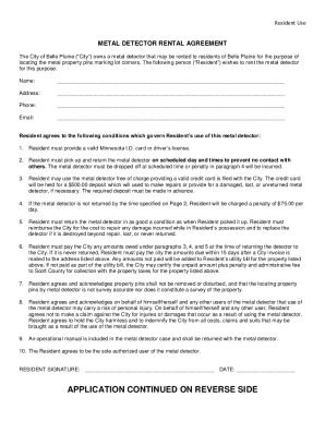 Fillable Online metal detector rental agreement - Belle Plaine, MN Fax ...