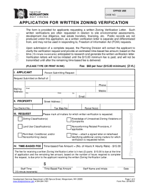 Fillable Online APPLICATION FOR WRITTEN ZONING VERIFICATION ... Fax ...