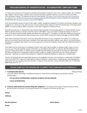 Fillable Online Portland Bureau of Transportation - Discrimination ...