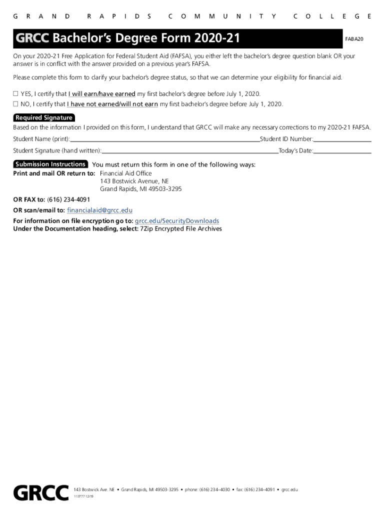 Fillable Online Bachelor's Degree Form 2020-21 Fax Email Print - pdfFiller