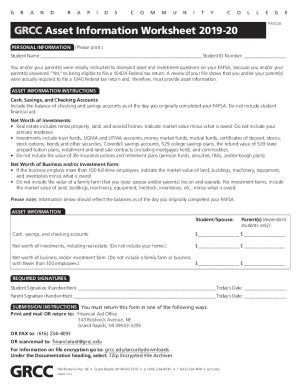 Fillable Online Asset Information Worksheet 2019-20 Fax Email Print ...