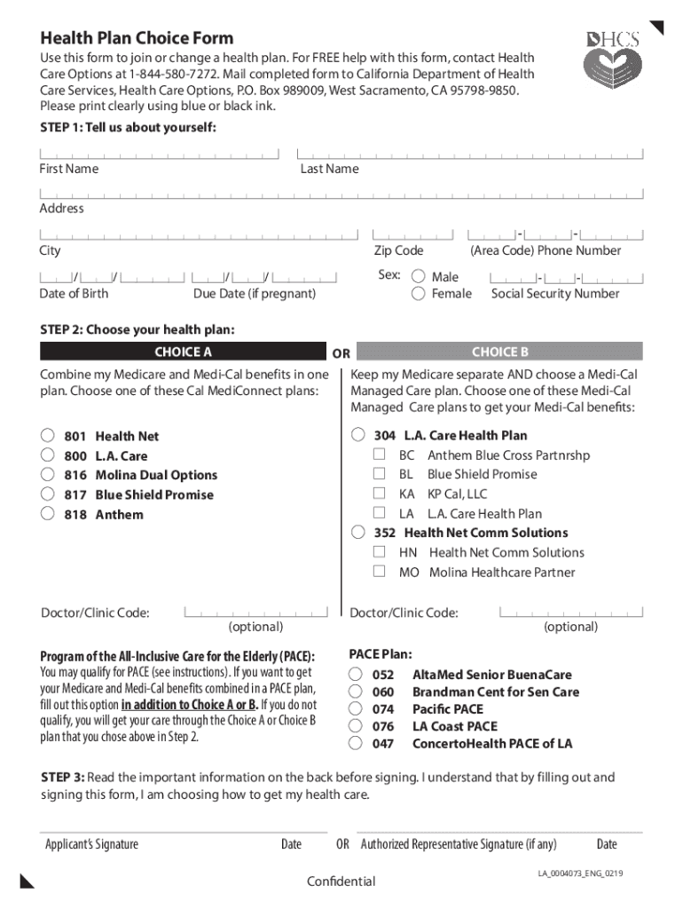 Fillable Online Medi-Cal Choice Form for Los Angeles County. Use this ...