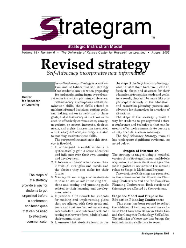 Fillable Online The Self-Advocacy StrategyStrategic Instruction Model (SIM) Fax Email Print ...