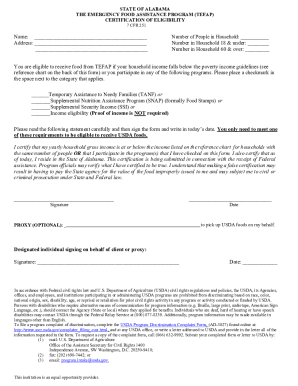 Fillable Online state of alabama the emergency food assistance program ...