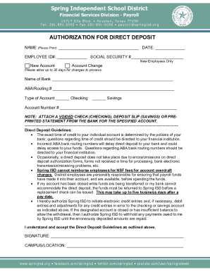 Fillable Online Direct Deposit Form - Spring Independent School District Fax Email Print - pdfFiller