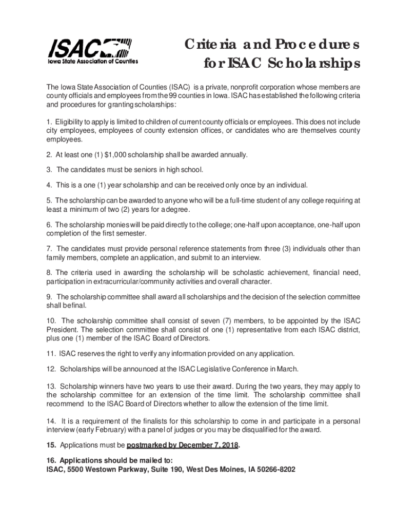 Fillable Online Criteria and Procedures for ISAC Scholarships - Iowa ...
