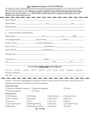 Fillable Online Campground Form - Oklahoma's Official Travel & Tourism ...