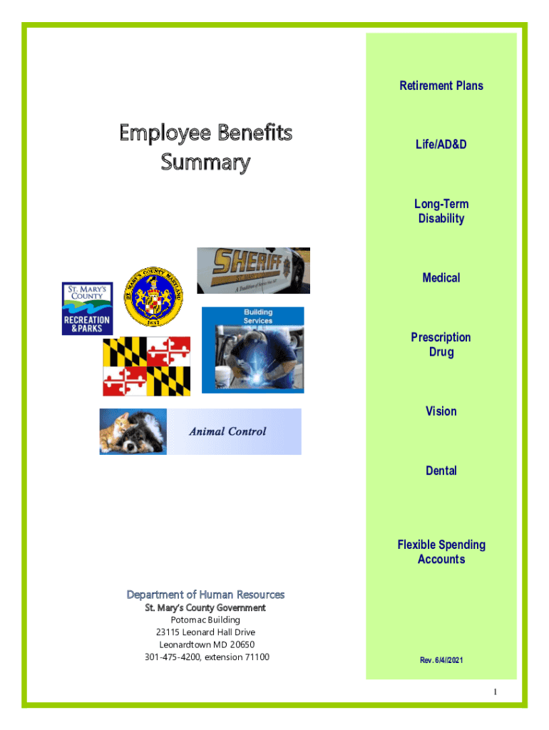 Fillable Online Employee Benefits Summary - St. Mary's County ...