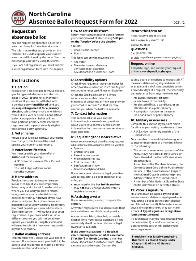 Fillable Online North Carolina Absentee Ballot Request Form - Amazon S3 Fax Email Print - pdfFiller