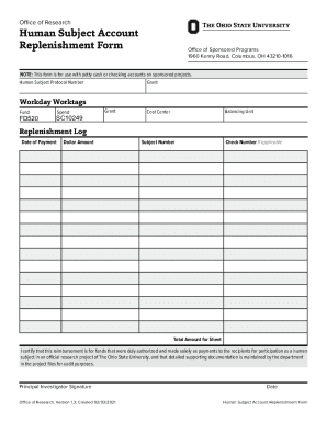 Fillable Online research osu Human Subject Account Replenishment Form ...