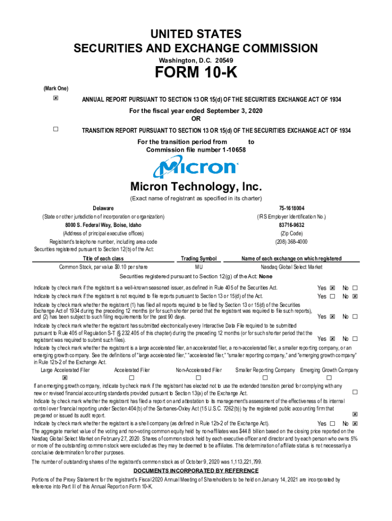 Fillable Online FORM 10-K - Micron Investor Relations Fax Email Print - pdfFiller