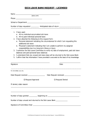 Fillable Online UNIFIED SICK LEAVE BANK APPLICATION Claim/Case # Fax ...