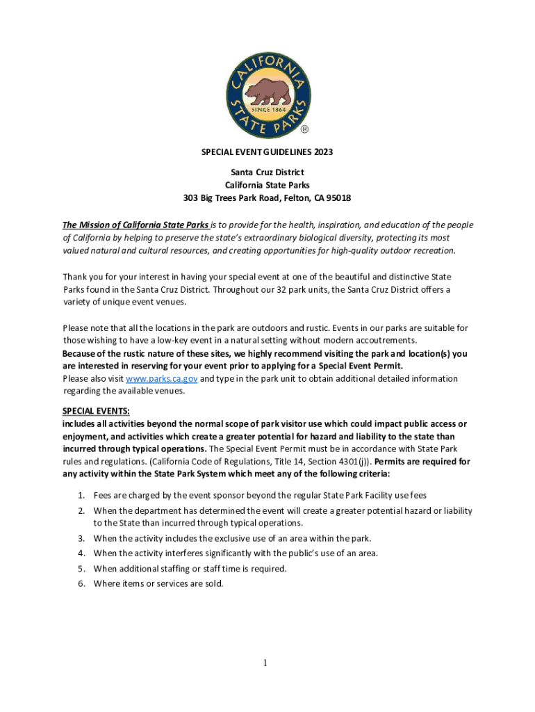 Fillable Online SC Event Permit - California State Parks Fax Email ...
