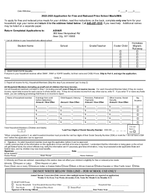 Fillable Online 2022-2023 Free and Reduced Income Application and Fact ...