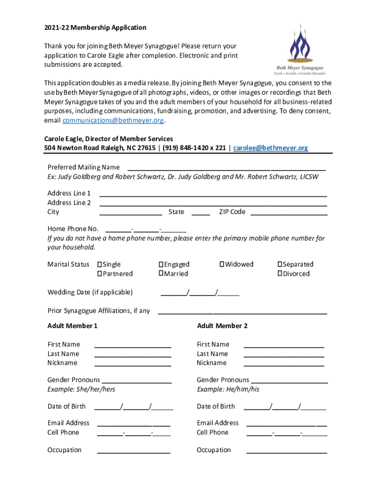Fillable Online Weekly Email Submission - Form - Beth Meyer Synagogue ...