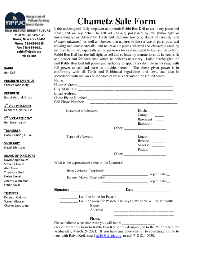Fillable Online Chametz Sale Form - ShulCloud Fax Email Print - pdfFiller