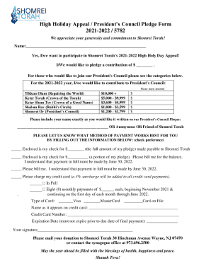 Fillable Online High Holiday Appeal / President's Council Pledge Form ...