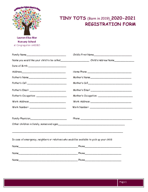 Fillable Online TINY TOTS REGISTRATION FORM Fax Email Print - pdfFiller