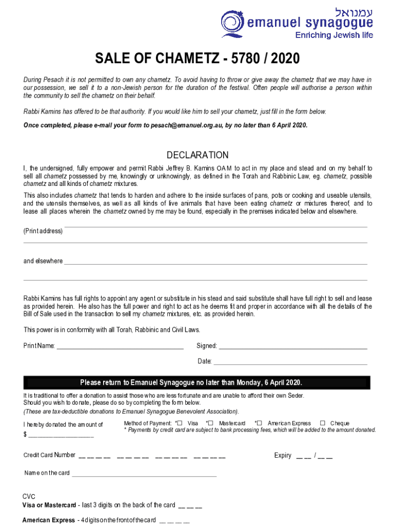 Fillable Online What's the Truth about . . . the Sale of Chametz on Pesach? Fax Email Print ...