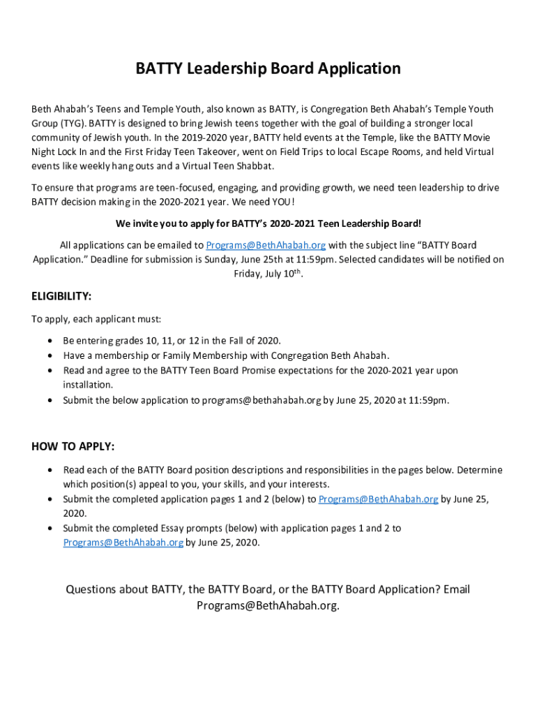 Fillable Online BATTY Leadership Board Application Fax Email Print ...