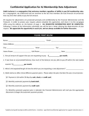 Fillable Online Confidential Application for AJ Membership Rate Adjustment Fax Email Print ...