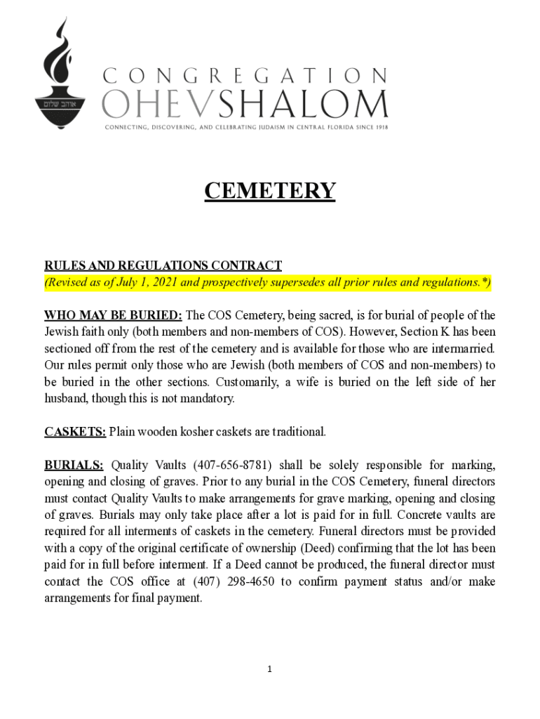 Fillable Online Diocese of Manchester Cemetery Rules and Regulations ...