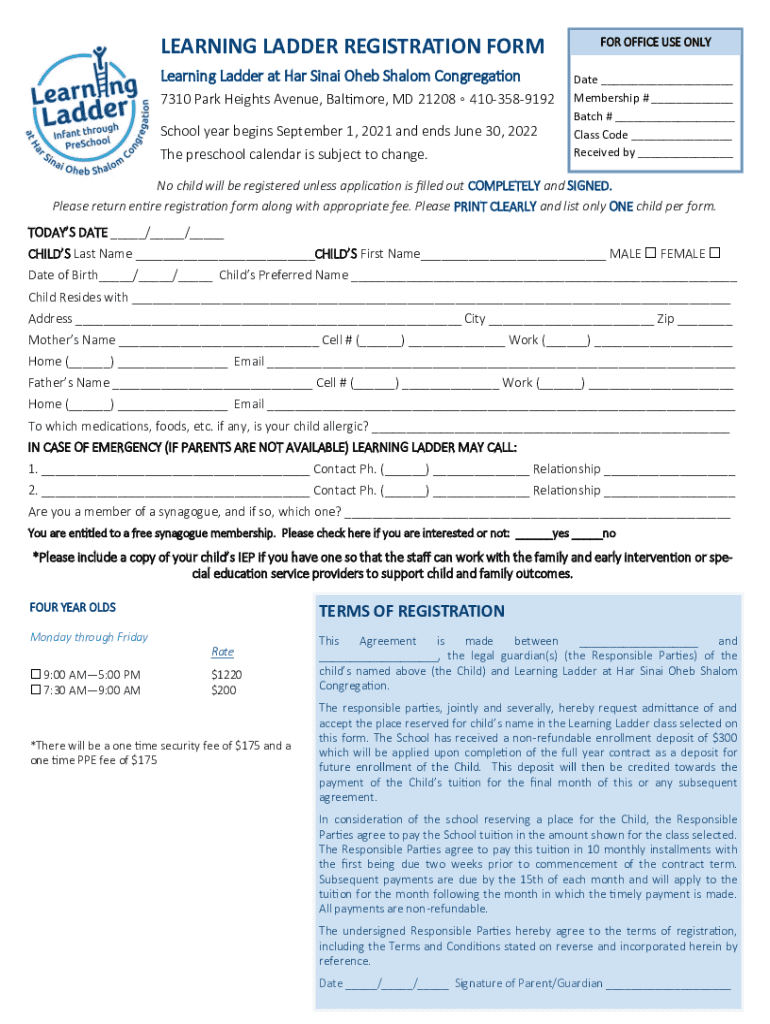 Fillable Online LEARNING LADDER REGISTRATION FORM Fax Email Print ...