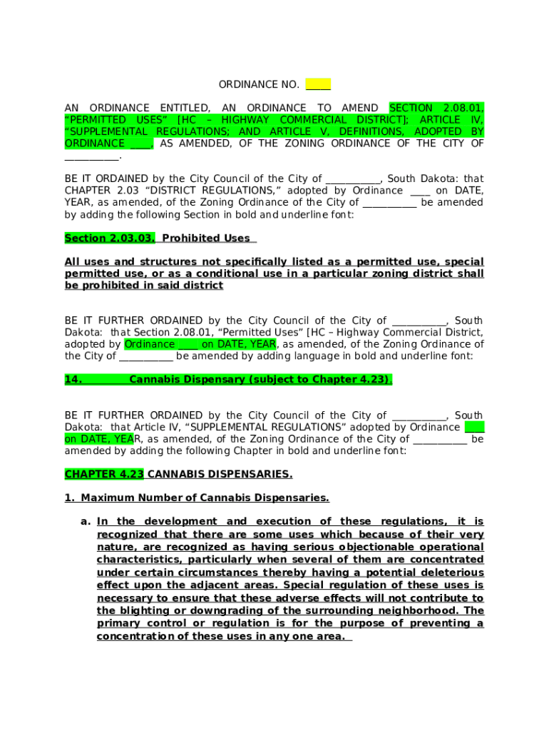 ZONING ORDINANCE THE CITY OF SISSETON Doc Template | pdfFiller