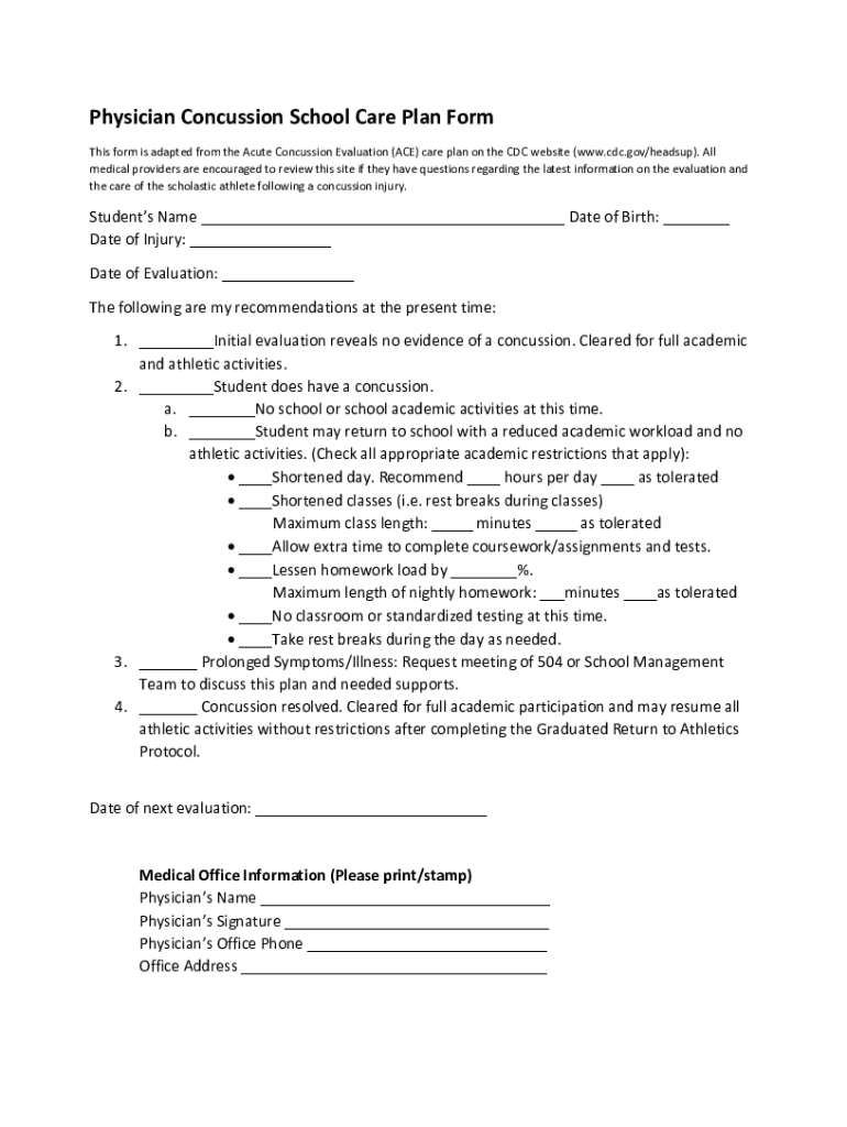 Fillable Online w-delaware k12 ia Concussion Return to Learn Form Fax ...