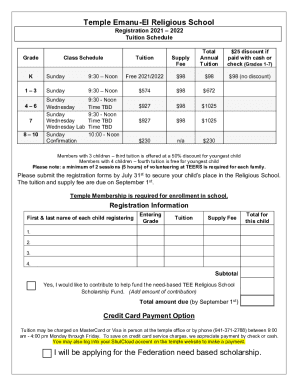 Fillable Online Religious School Registration - Temple Beth-El Fax ...