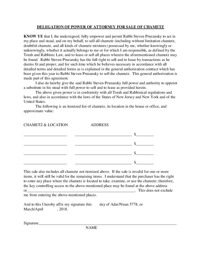 Fillable Online DELEGATION OF POWER OF ATTORNEY FOR SALE ...
