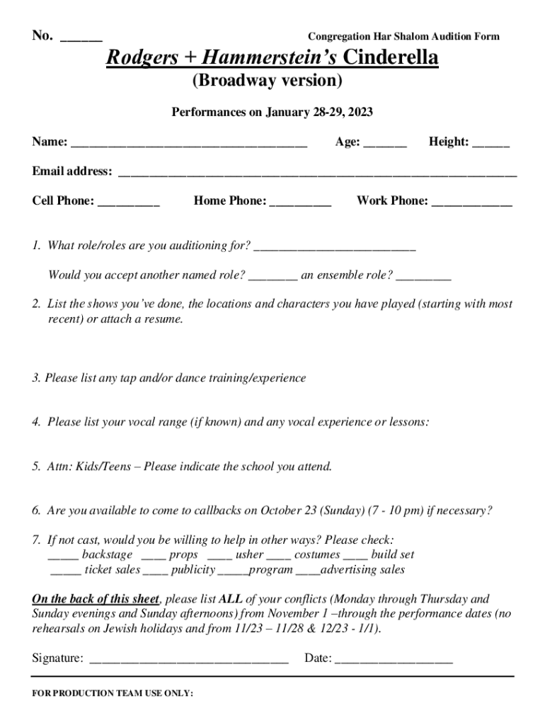 Fillable Online Rodgers + Hammerstein's Cinderella - ShulCloud Fax ...
