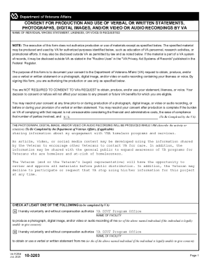 Fillable Online VA Form 10-3203 Consent for Production and Use of ...