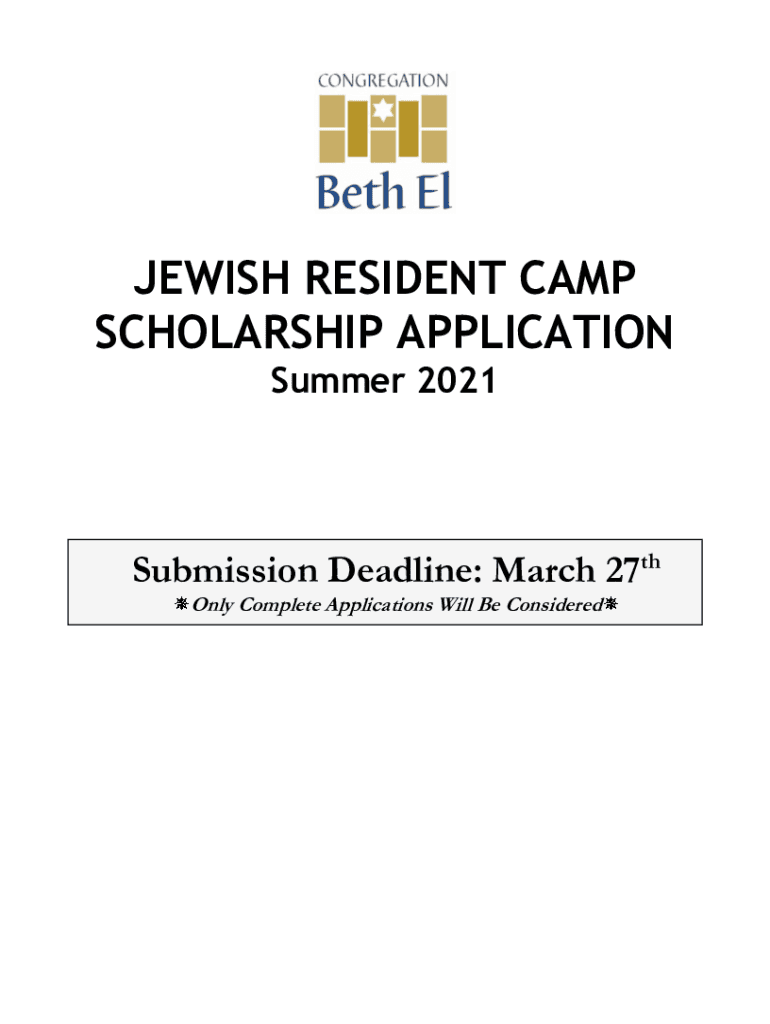 Fillable Online jewish resident camp scholarship application - ShulCloud Fax Email Print - pdfFiller