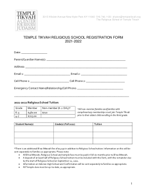 Fillable Online TEMPLE TIKVAH RELIGIOUS SCHOOL REGISTRATION FORM ...