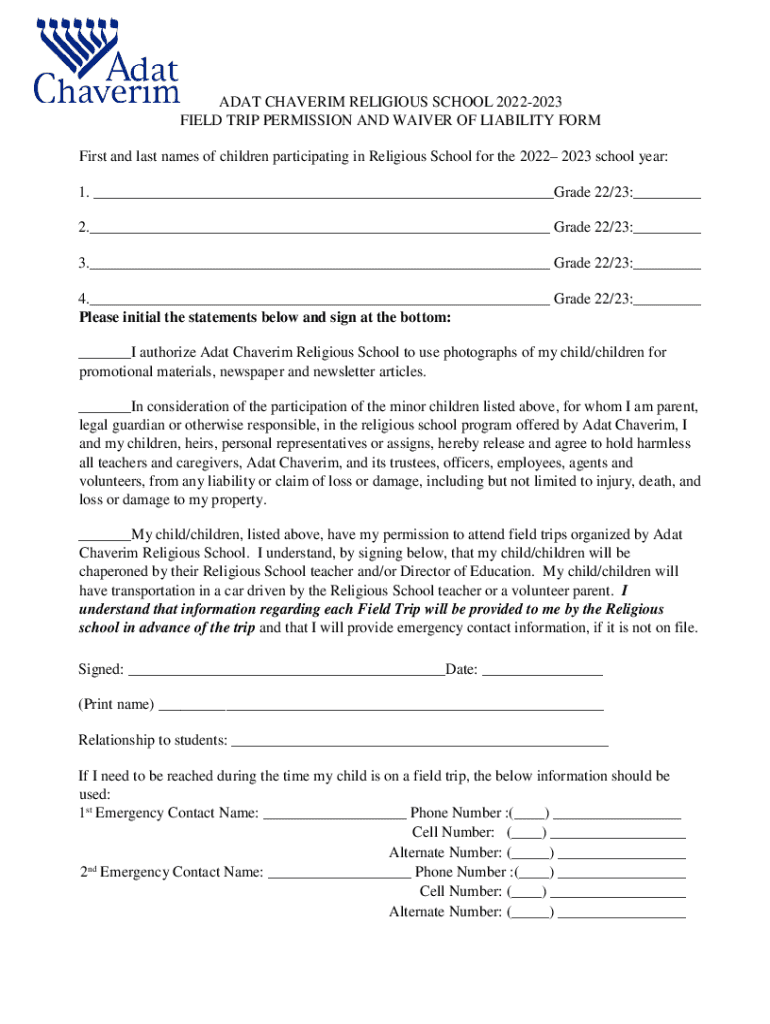 Fillable Online Field Trip or Excursion Authorization and Medical ...