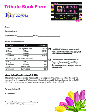 Fillable Online Tribute Book Form - ShulCloud Fax Email Print - pdfFiller