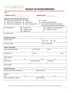 Fillable Online Business Tax Receipts/Certificate of Use Application Fax Email Print - pdfFiller