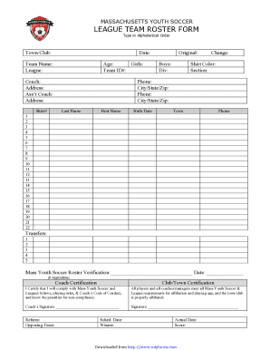 Fillable Online Sample Roster Presentation - Boston Area Youth Soccer ...