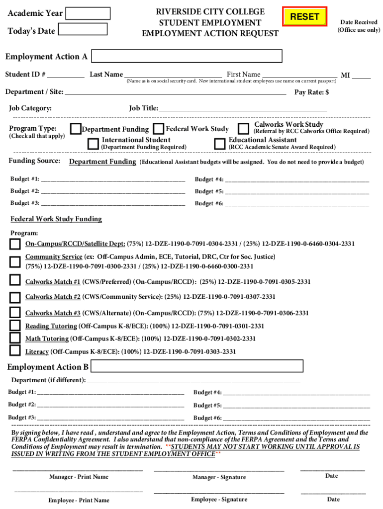 Fillable Online riverside city college student employment hire ... - RCC Fax Email Print - pdfFiller