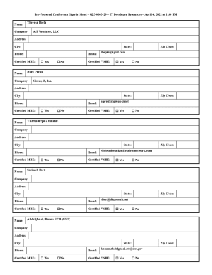 Fillable Online Pre-Proposal Conference Sign-in SheetK23-0005-29 Fax ...