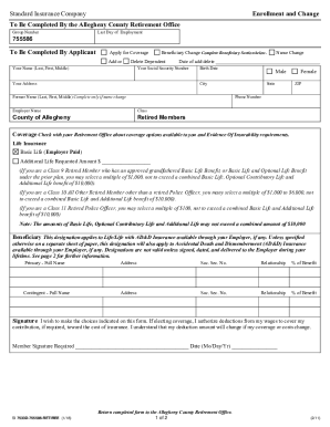 Fillable Online Enrollment and Change Form - County of Allegheny ...