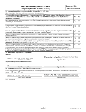 Fillable Online NEPA REVIEW SCREENING FORM ... - Department of Energy ...