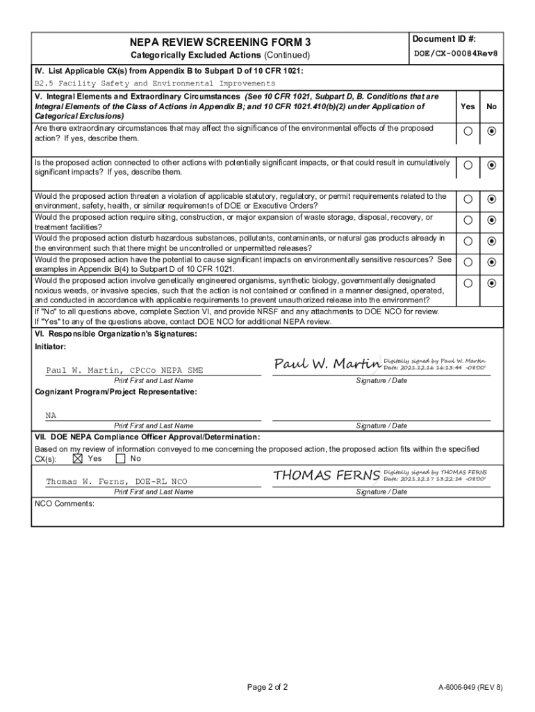 Fillable Online NEPA REVIEW SCREENING FORM ... - Department of Energy ...