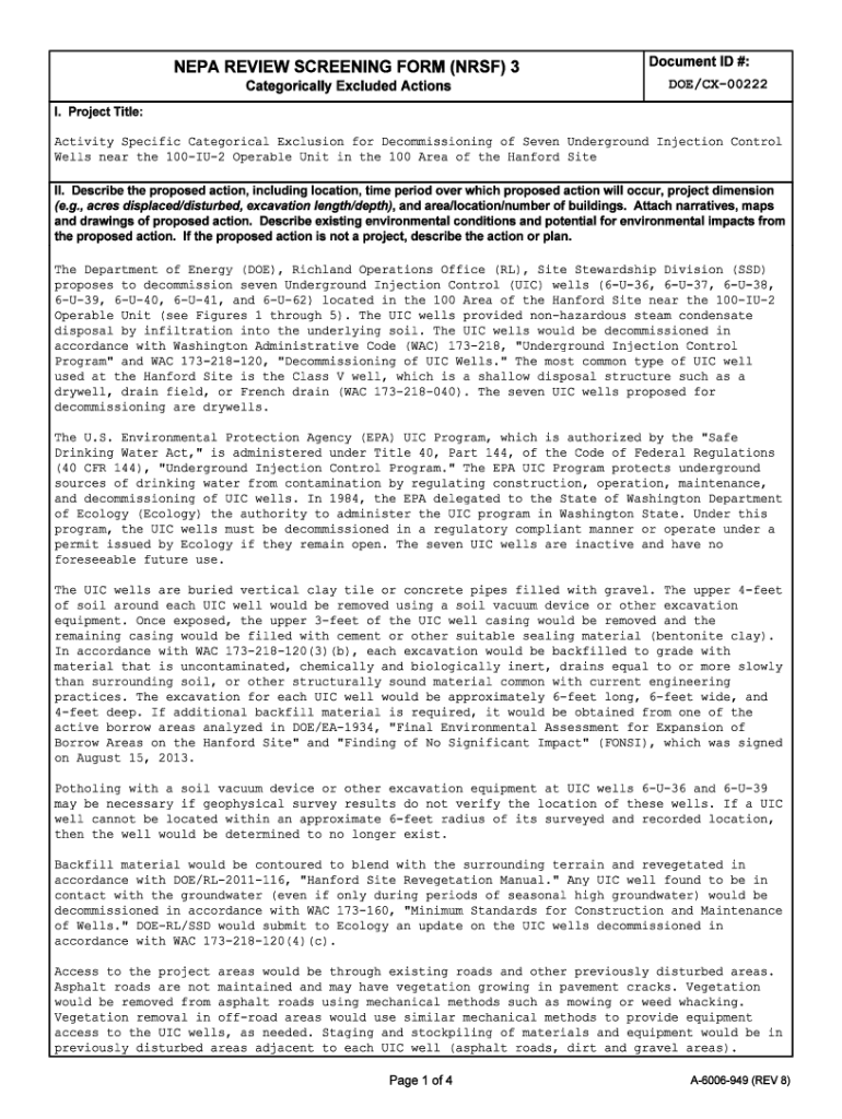 Fillable Online NEPA REVIEW SCREENING FORM (NRSF) 3 - Department of Energy Fax Email Print ...