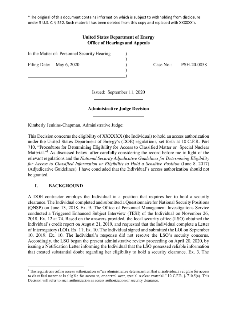 Fillable Online 710, Procedures for Determining Eligibility for Access to Classified Matter or ...