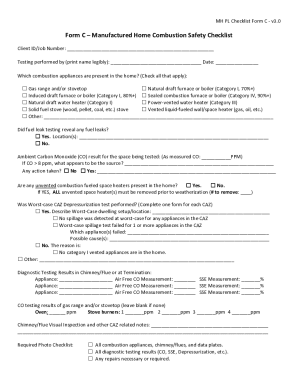 Fillable Online Form CManufactured Home Combustion Safety Checklist Fax ...
