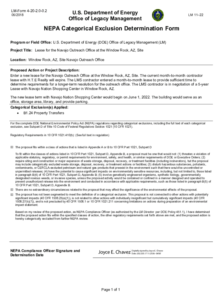 Fillable Online NEPA Categorical Exclusion Determination Form. Window ...