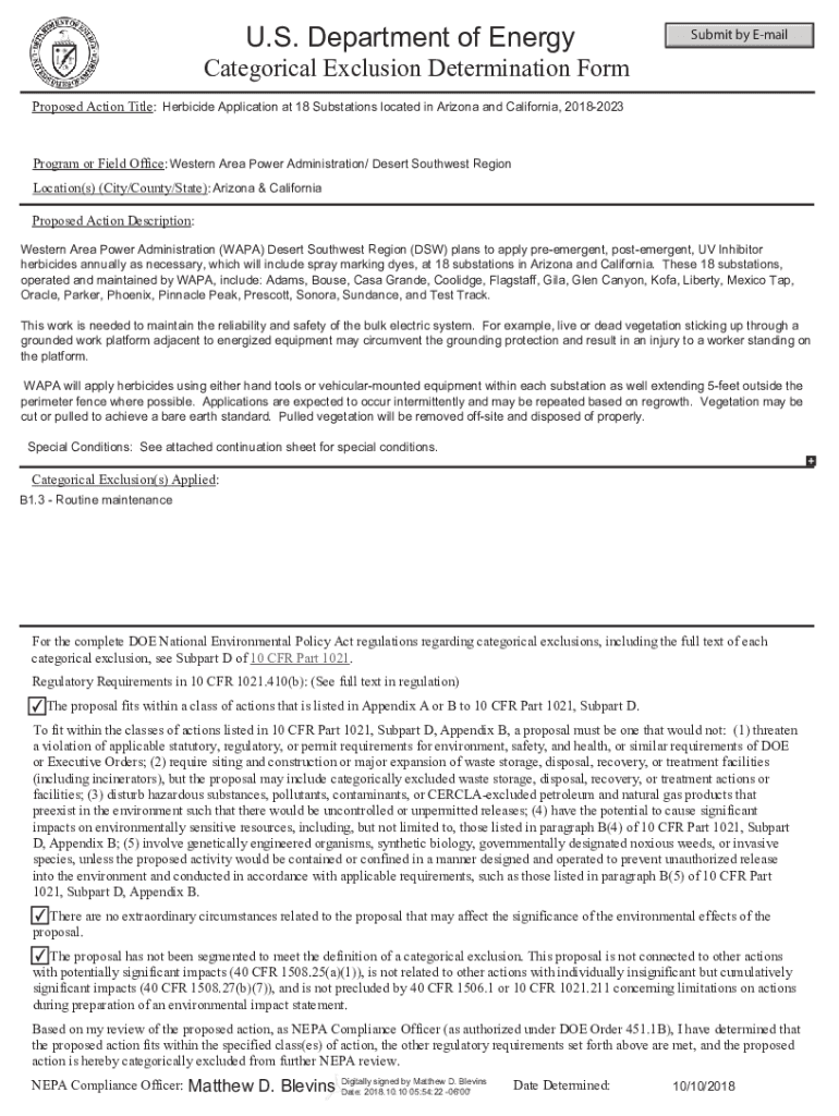 Fillable Online Categorical Exclusion Determination Form - WAPA.gov Fax ...