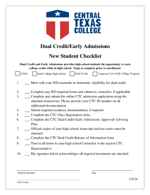 Fillable Online New Student Checklist Fax Email Print - pdfFiller